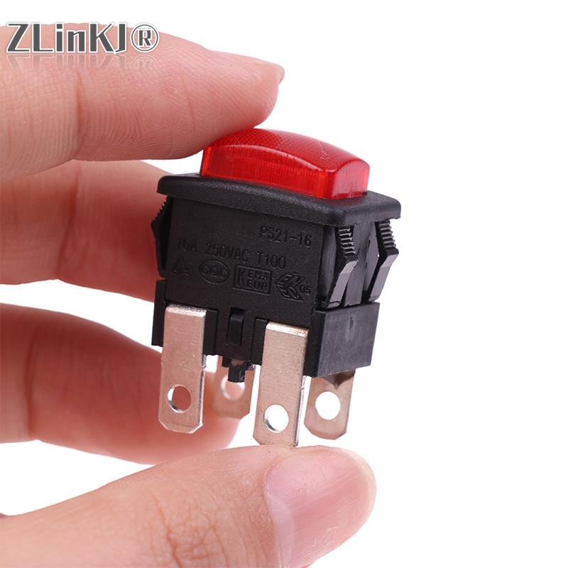 16A 250V 4 Pins Self-Lock On Off Push Button Rocker Switch With Light ...