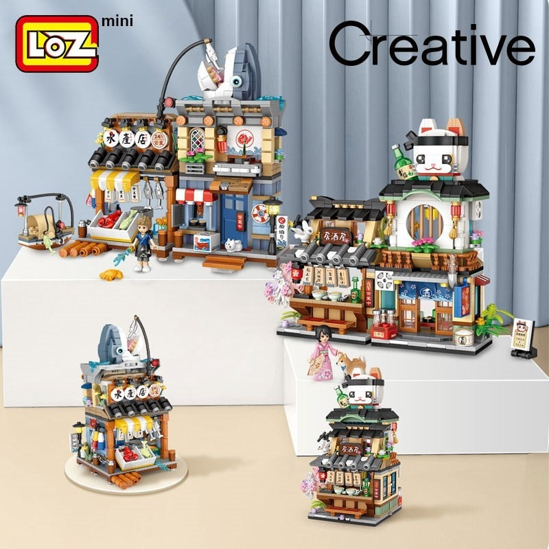 LOZ building blocks Japanese-style street view izakaya aquatic product ...