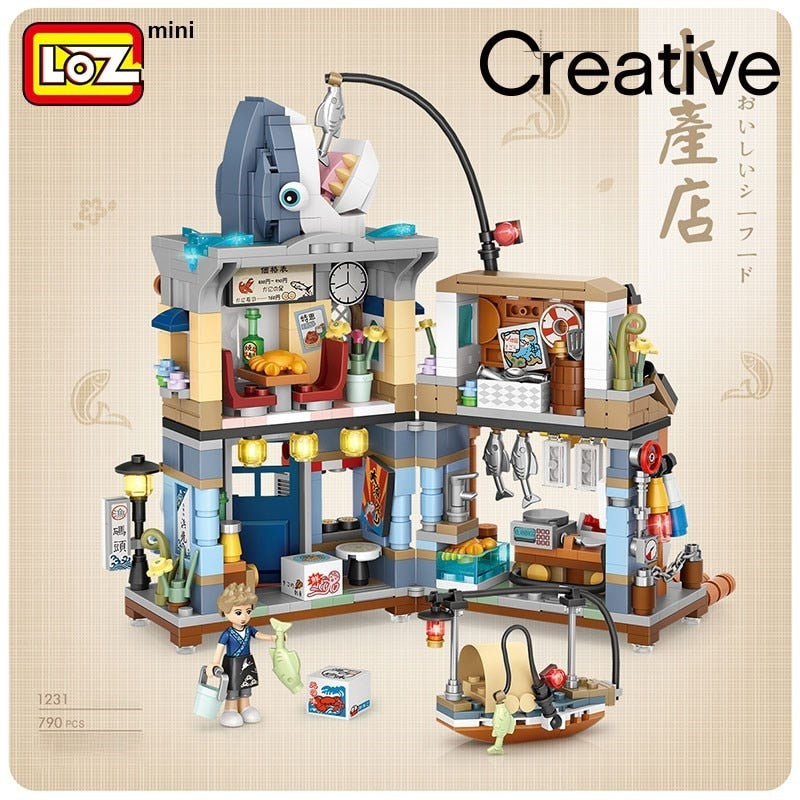 LOZ building blocks Japanese-style street view izakaya aquatic product ...