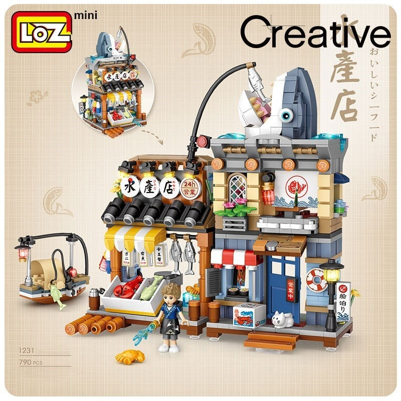 LOZ building blocks Japanese-style street view izakaya aquatic product ...