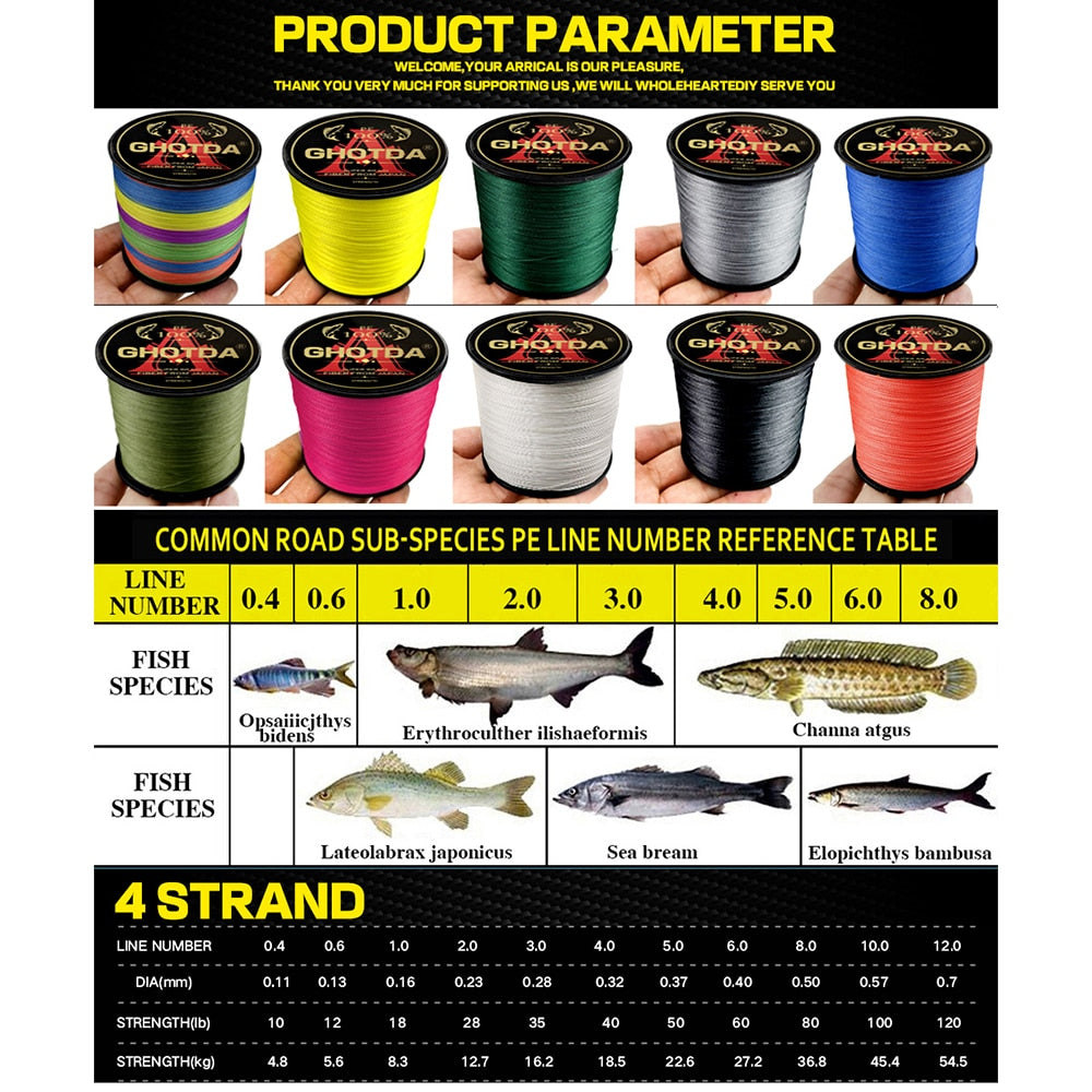 GHOTDA Braid Fishing line 300M 500M 1000M 4 Strands Multifilament Fis ...